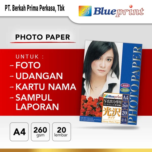 Kertas Foto Glossy , Glossy Photo Paper BLUEPRINT A4 260 gsm - Blueprint