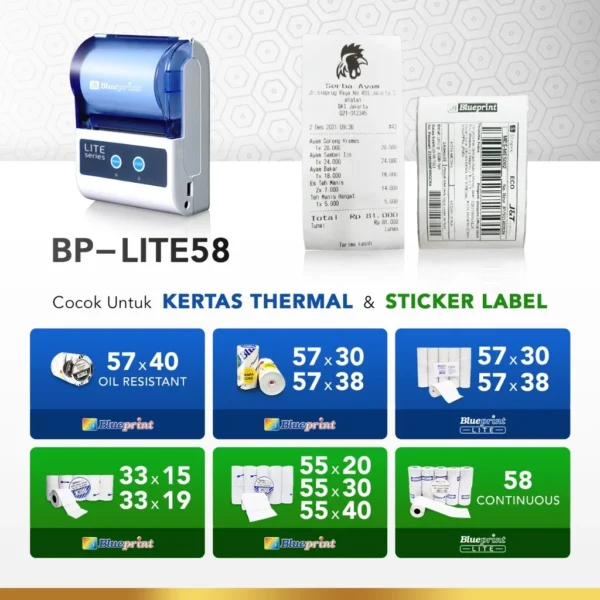 Printer Thermal Kasir Portable PPOB BLUEPRINT Lite 58 Bluetooth - Blueprint